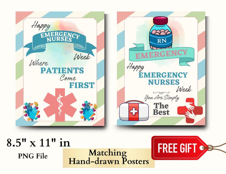 Happy Emergency Nurses Week Banner Printable and Posters / Hand-drawn ...