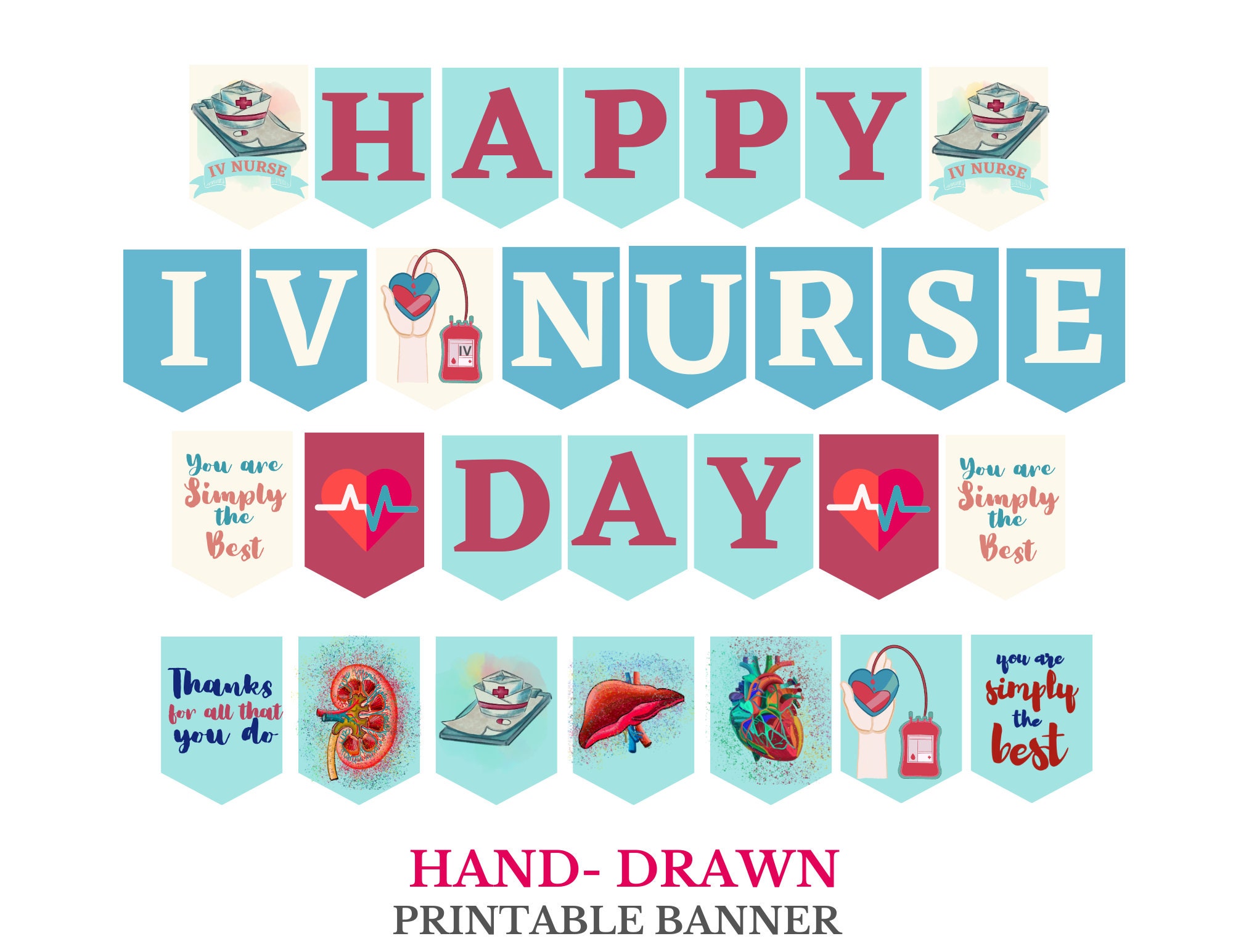 IV Nurse Day Printable Banner, Hand-drawn Infusion Nurse Appreciation ...