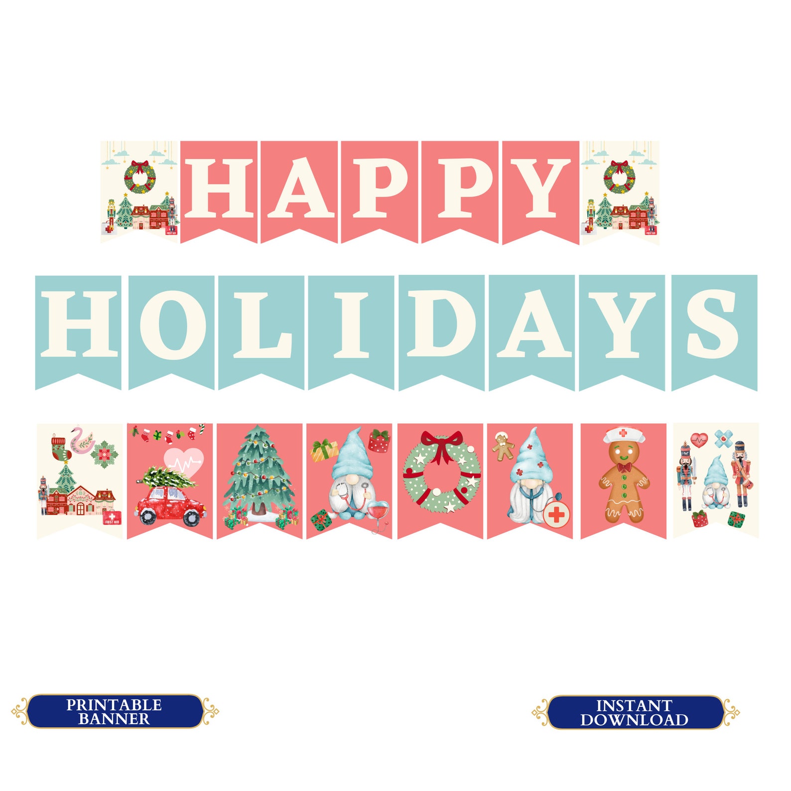 Happy Holidays Nurse Banner Printable / Medical Hospital Christmas ...