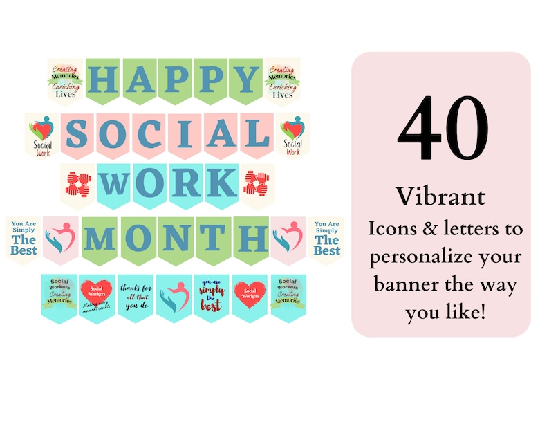 Social Work Month Printable Banner, Hand-drawn Happy Social Work Month ...
