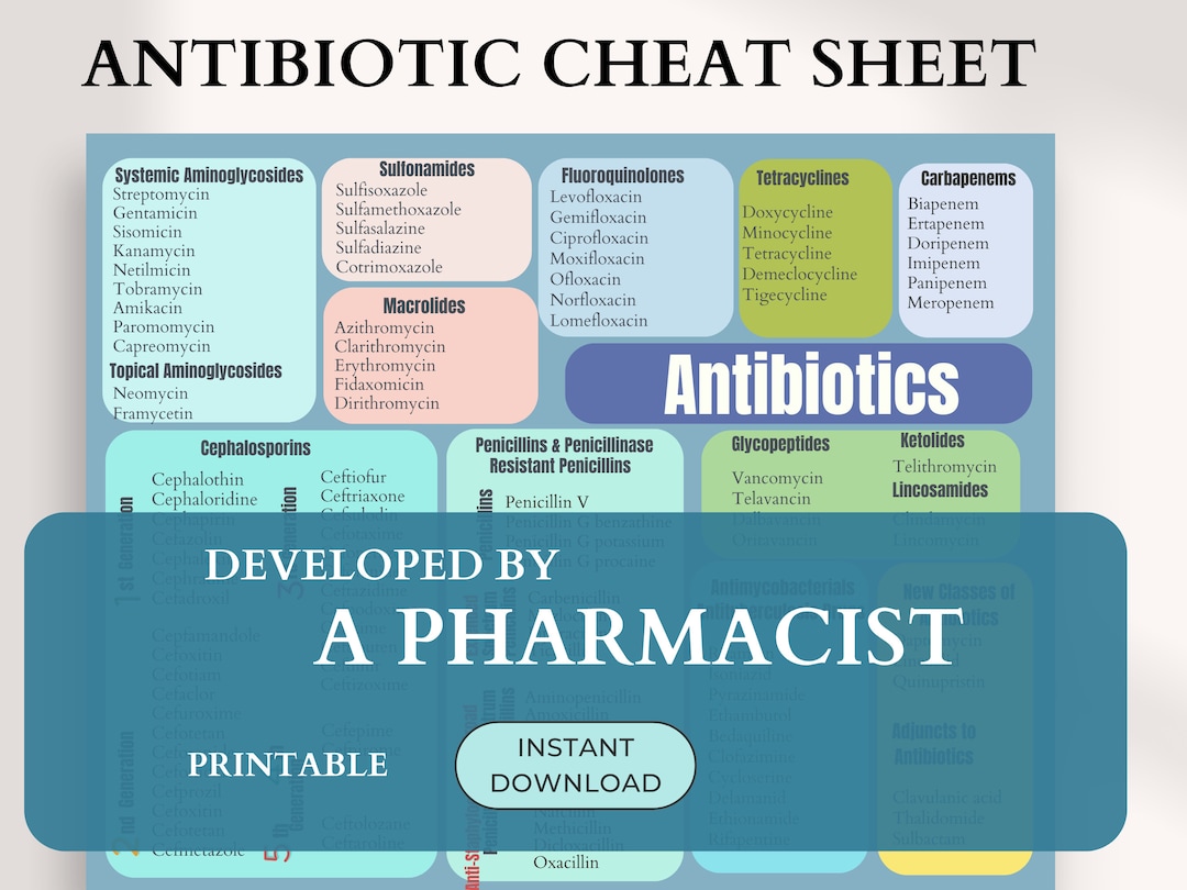 Antibiotics Cheat Sheet Med Chart for Clinical Pediatric - Etsy