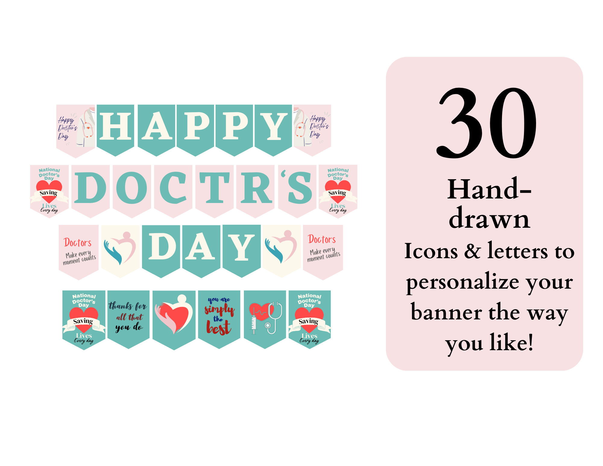 National Doctors Day Printable Banner, Hand-drawn Happy Doctors Day ...