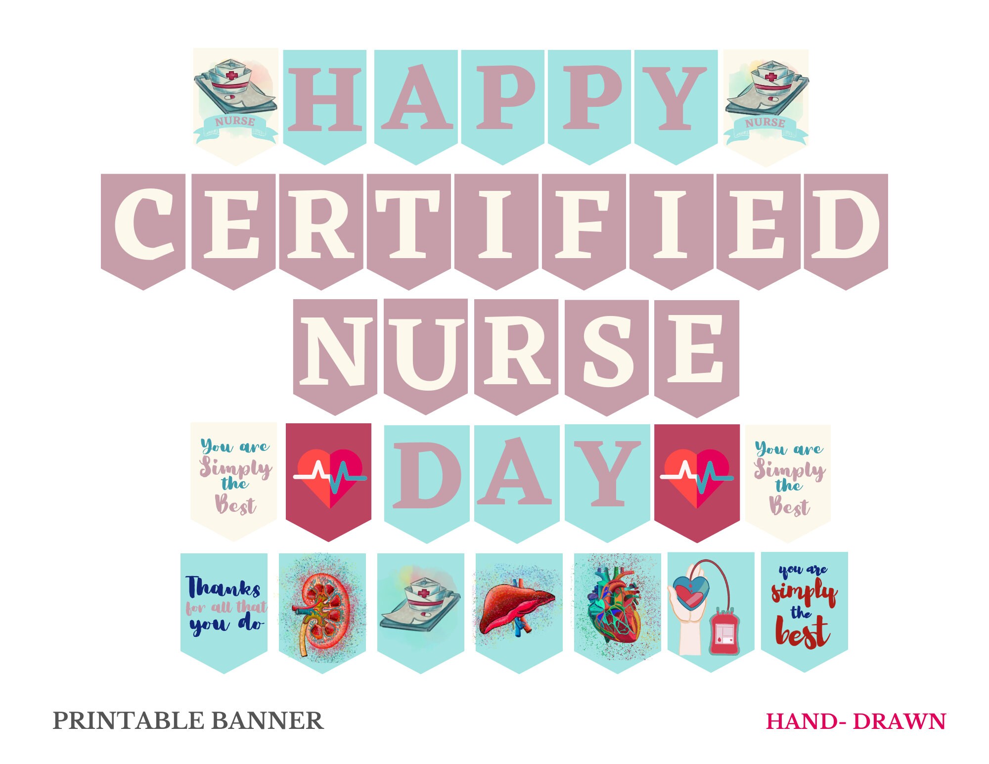 Certified Nurse Day Banner Printable / Hand-drawn Certified Nurse Day Decor / Certified Nurse ...