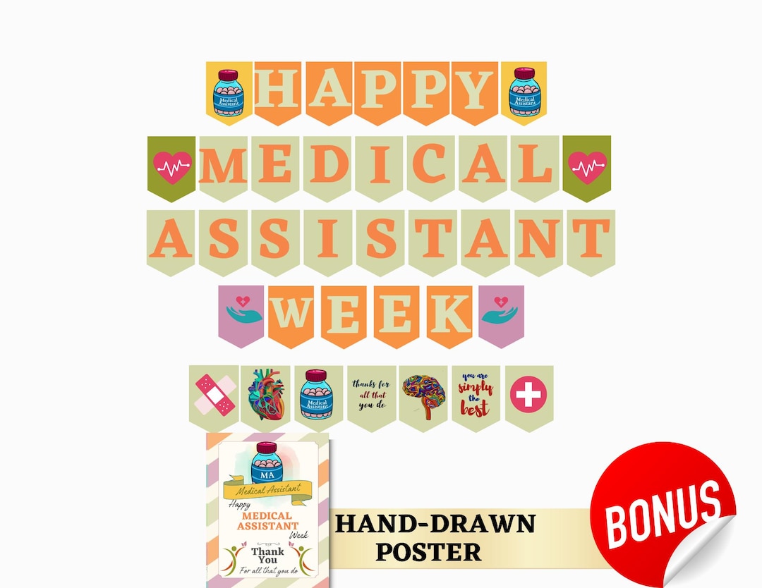 Happy Medical Assistant Week Printable Banner and Sign, Hand-drawn MA ...