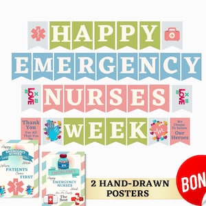 Happy Emergency Nurses Week Banner Printable and Posters / Hand-drawn ...