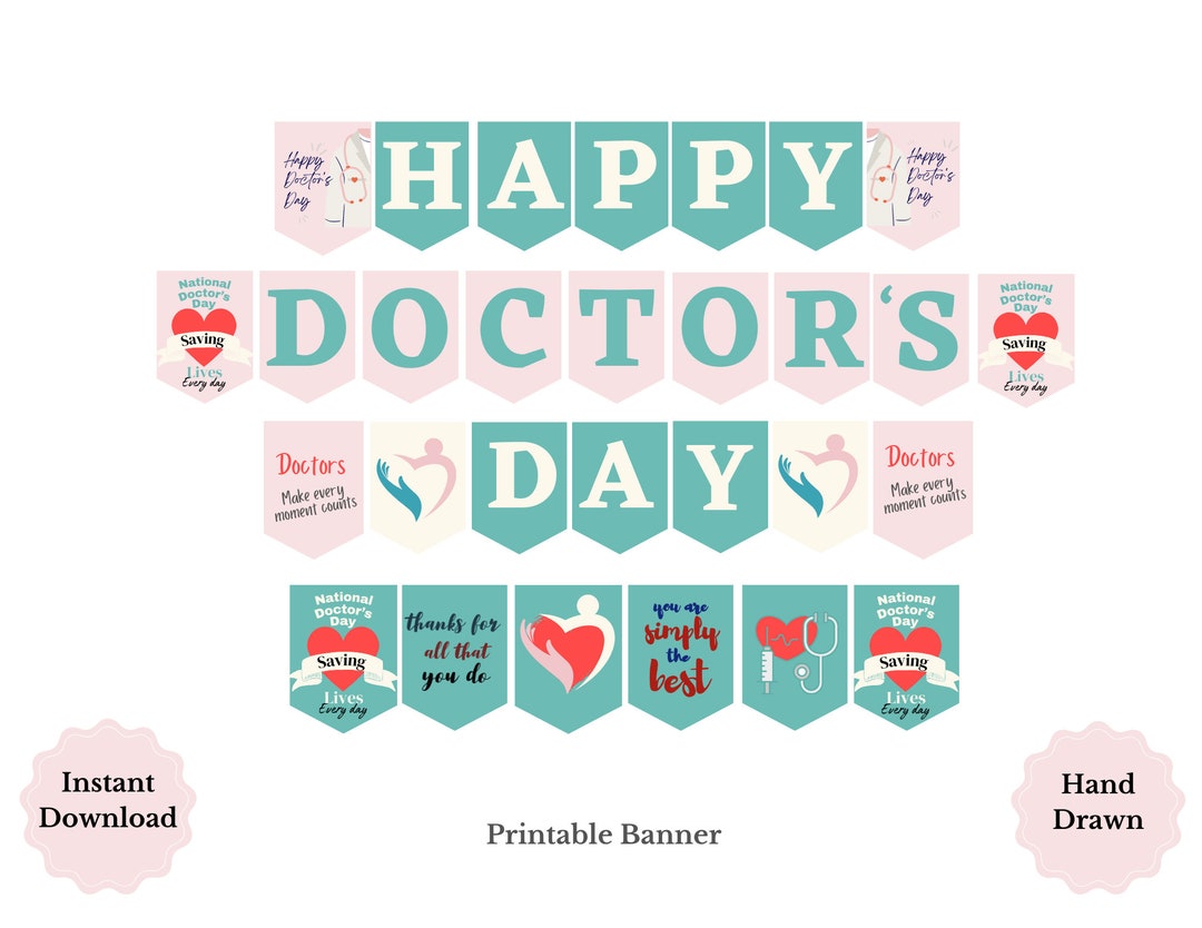 National Doctors Day Printable Banner, Hand-drawn Happy Doctors Day ...