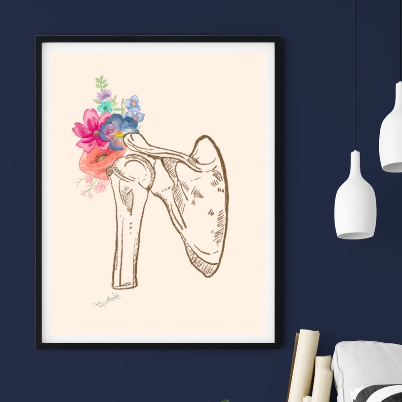 Human Skeleton Anatomy Printable Posters, Set of 9 Hand-drawn Floral ...