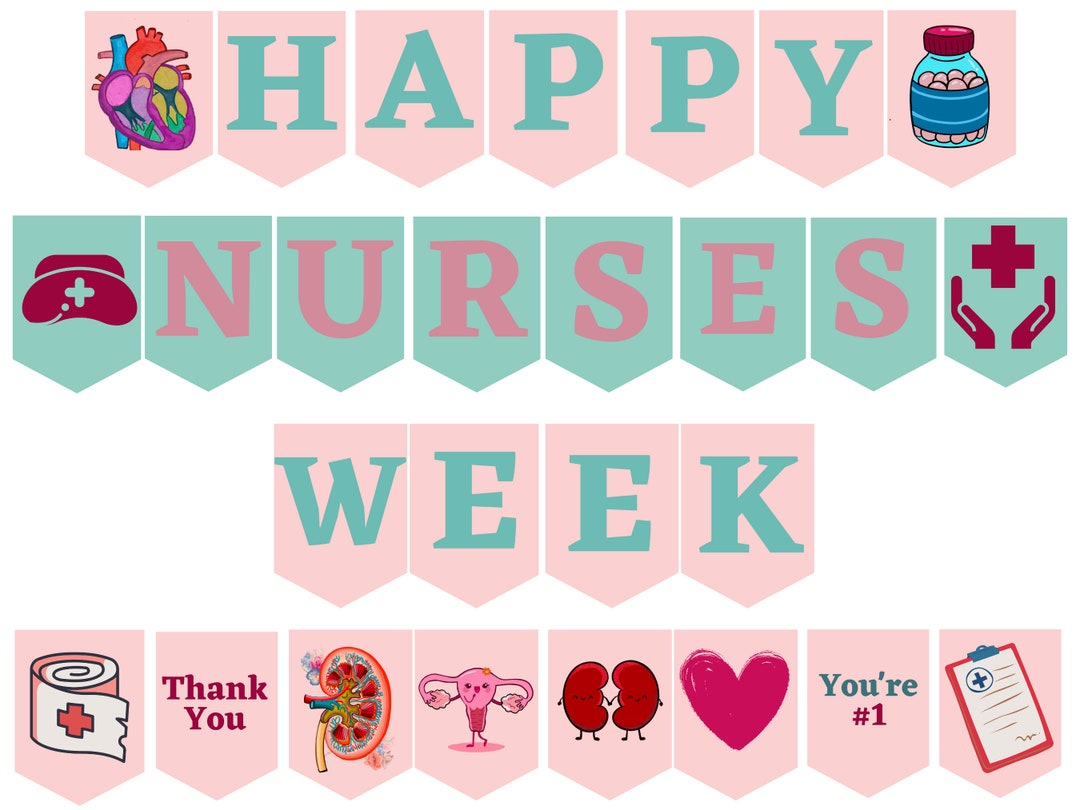 Pink Happy Nurses Week Banner Printable / Hand-drawn Nurse Appreciation ...