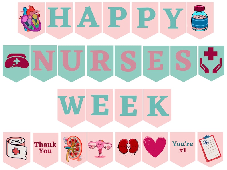 Pink Happy Nurses Week Banner Printable / Hand-drawn Nurse Appreciation ...