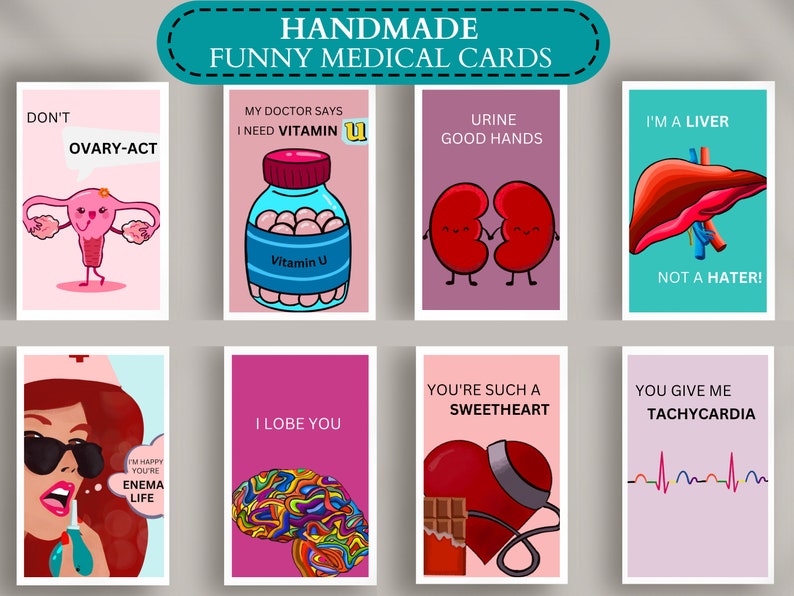 Funny Medical Valentine's Day Cards, Hand-drawn Medical Pun Valentines ...