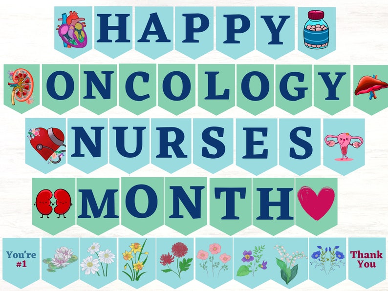 Blue Oncology Nurse Banner Printable / Hand-drawn Happy Oncology Nurses ...