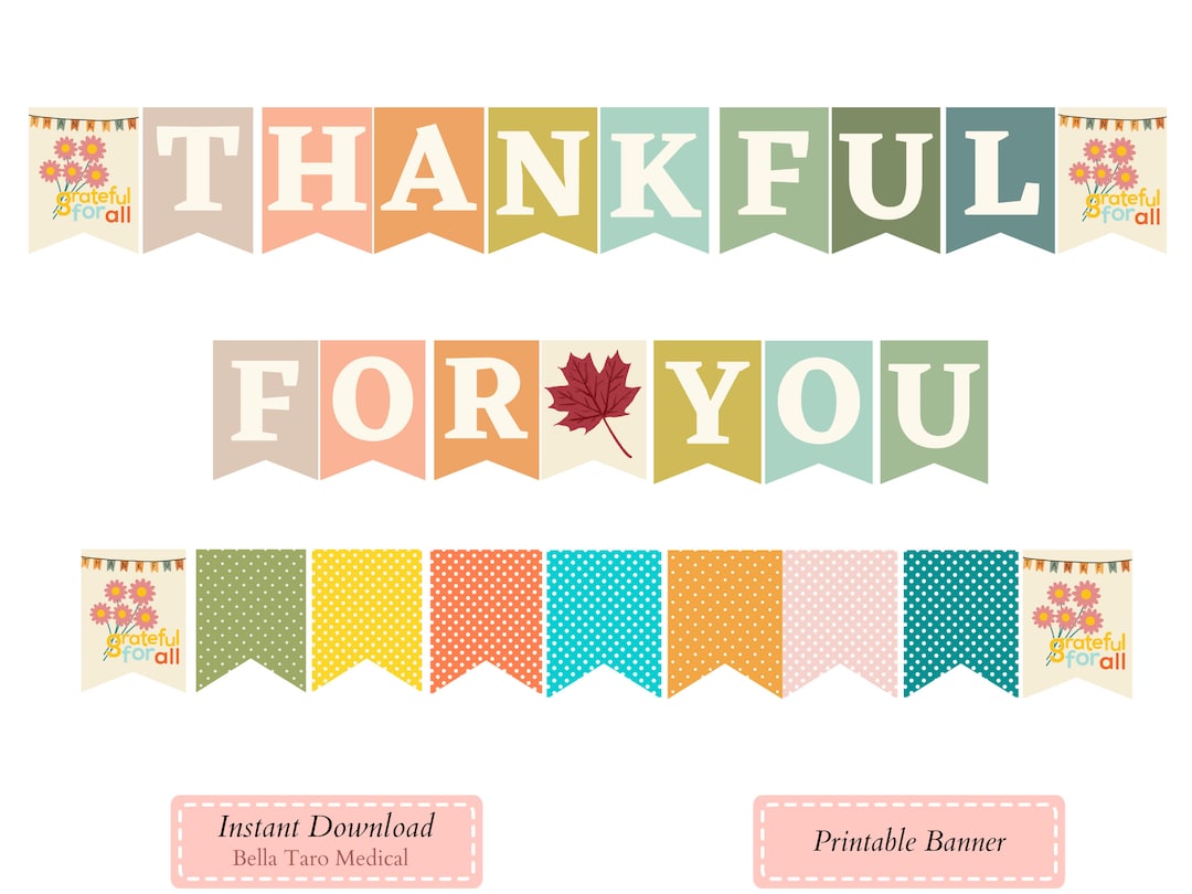 Thankful for You Banner Printable / Thankful Banner / Thankful Bunting ...