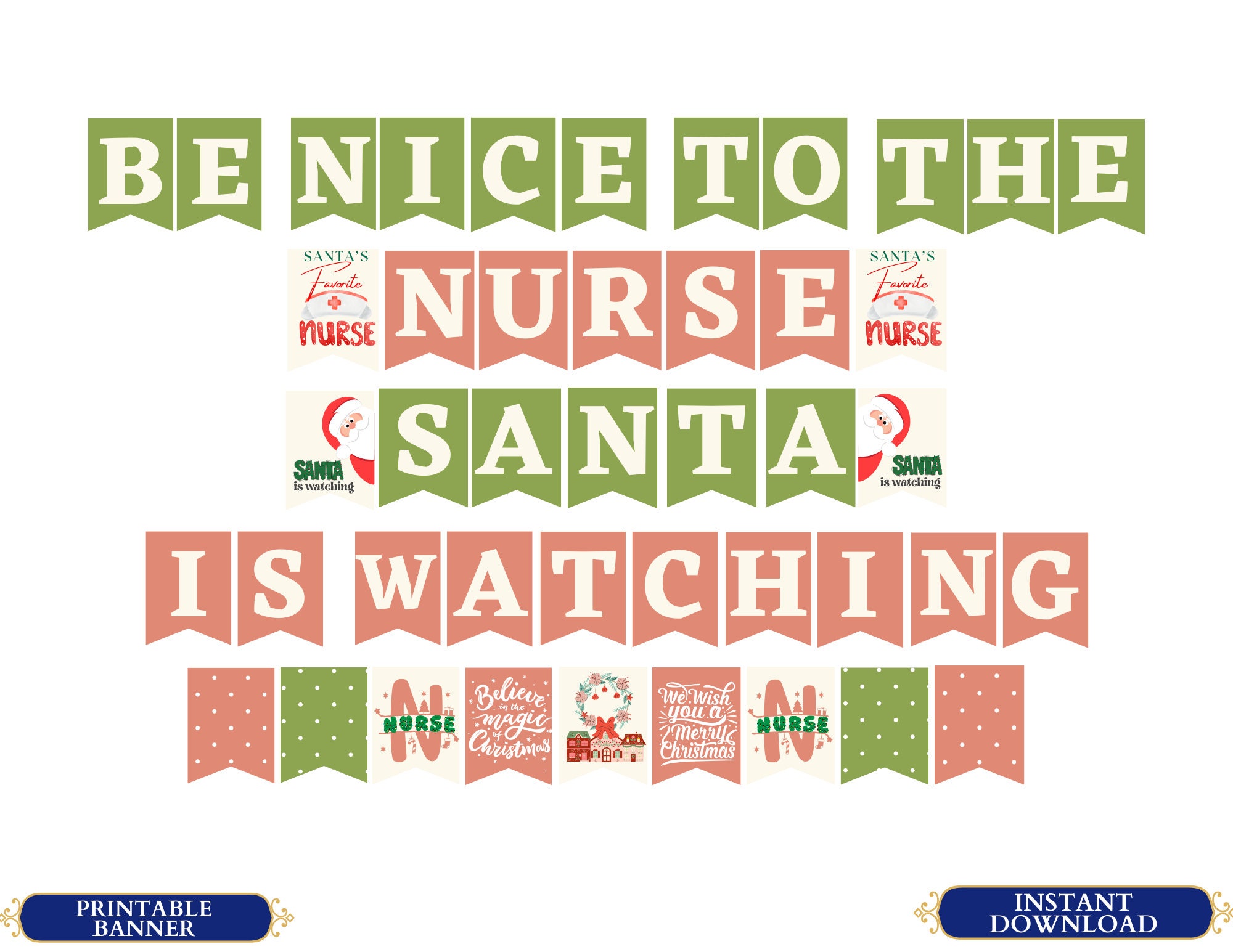 Nurse Santa is Watching Banner Printable Christmas Nurse - Etsy