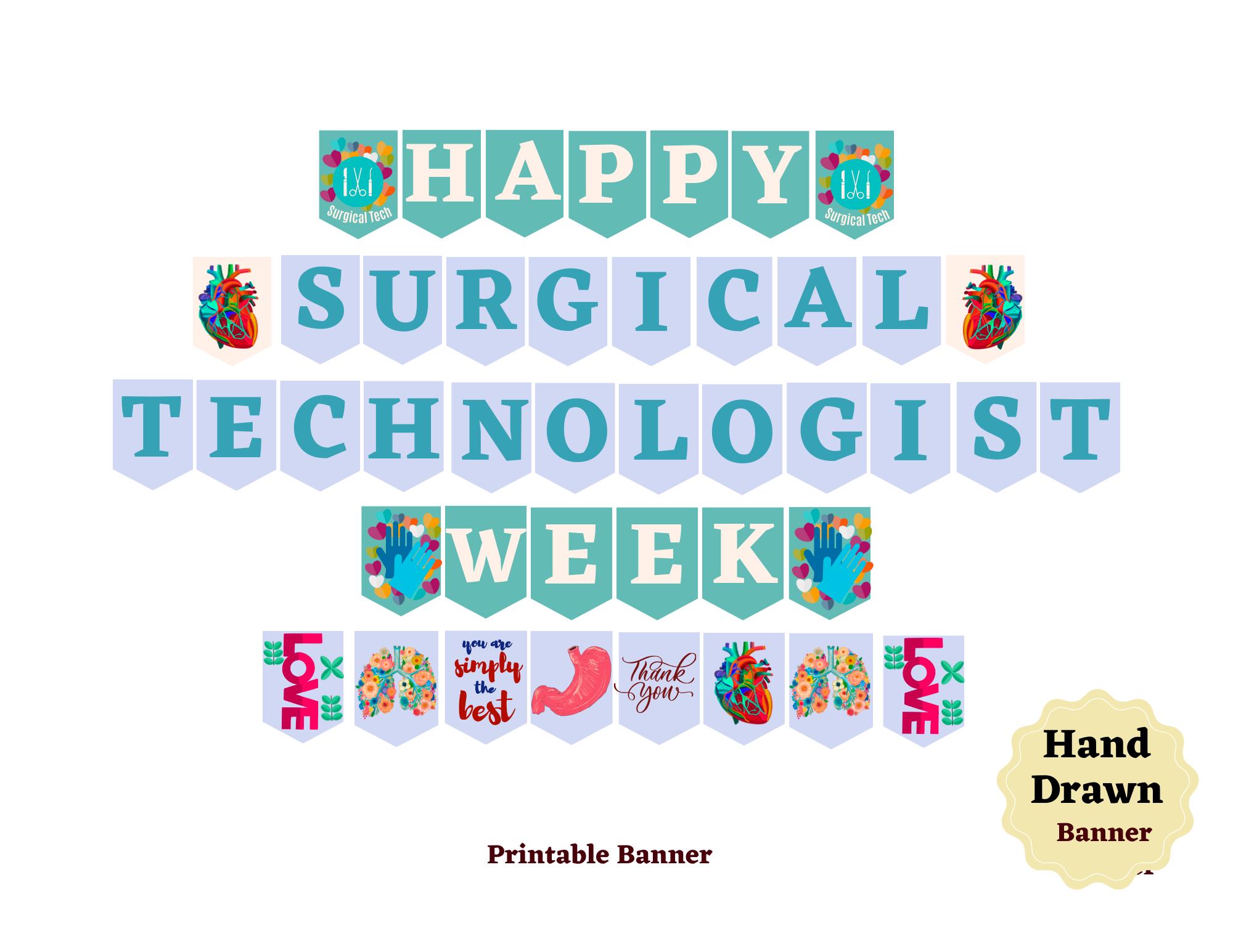 Surgical Technologist Week Printable Sign / Hand-drawn Happy Surgical ...