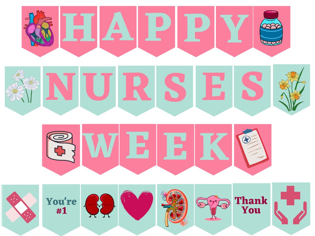 Nurses Week Pink Printable Sign, Hand-drawn Happy Nurses Week Banner ...
