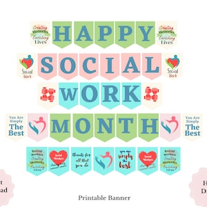 Social Work Month Printable Banner, Hand-drawn Happy Social Work Month ...