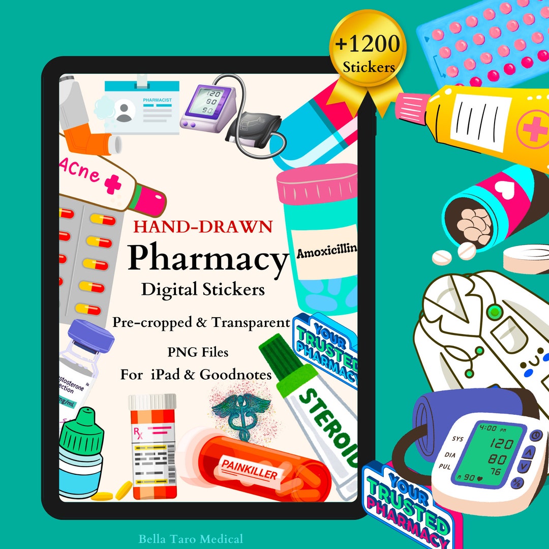 Pharmacy Medicine Digital Stickers / Hand-drawn Pharmacist & Pharmacy ...