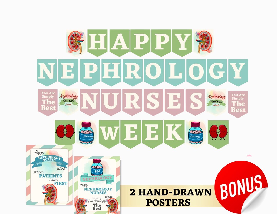 Happy Nephrology Nurses Week Printable Banner, Hand-drawn Nephrology ...