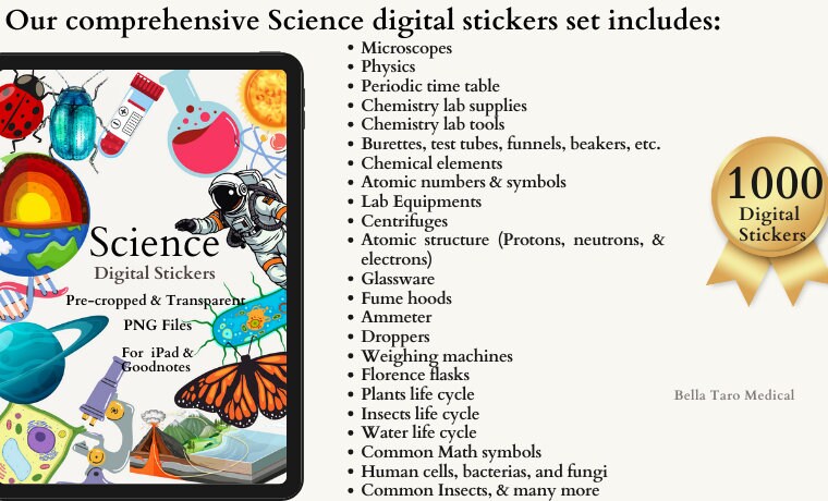 Science & Chemistry Digital Stickers 1000 Pre-cropped iPad Goodnotes ...