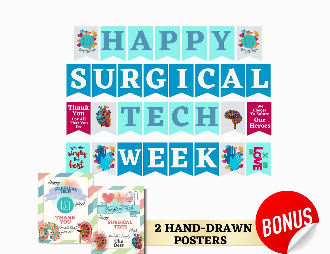 Blue Surgical Tech Week Printable Sign / Hand-drawn Happy Surgical Tech ...