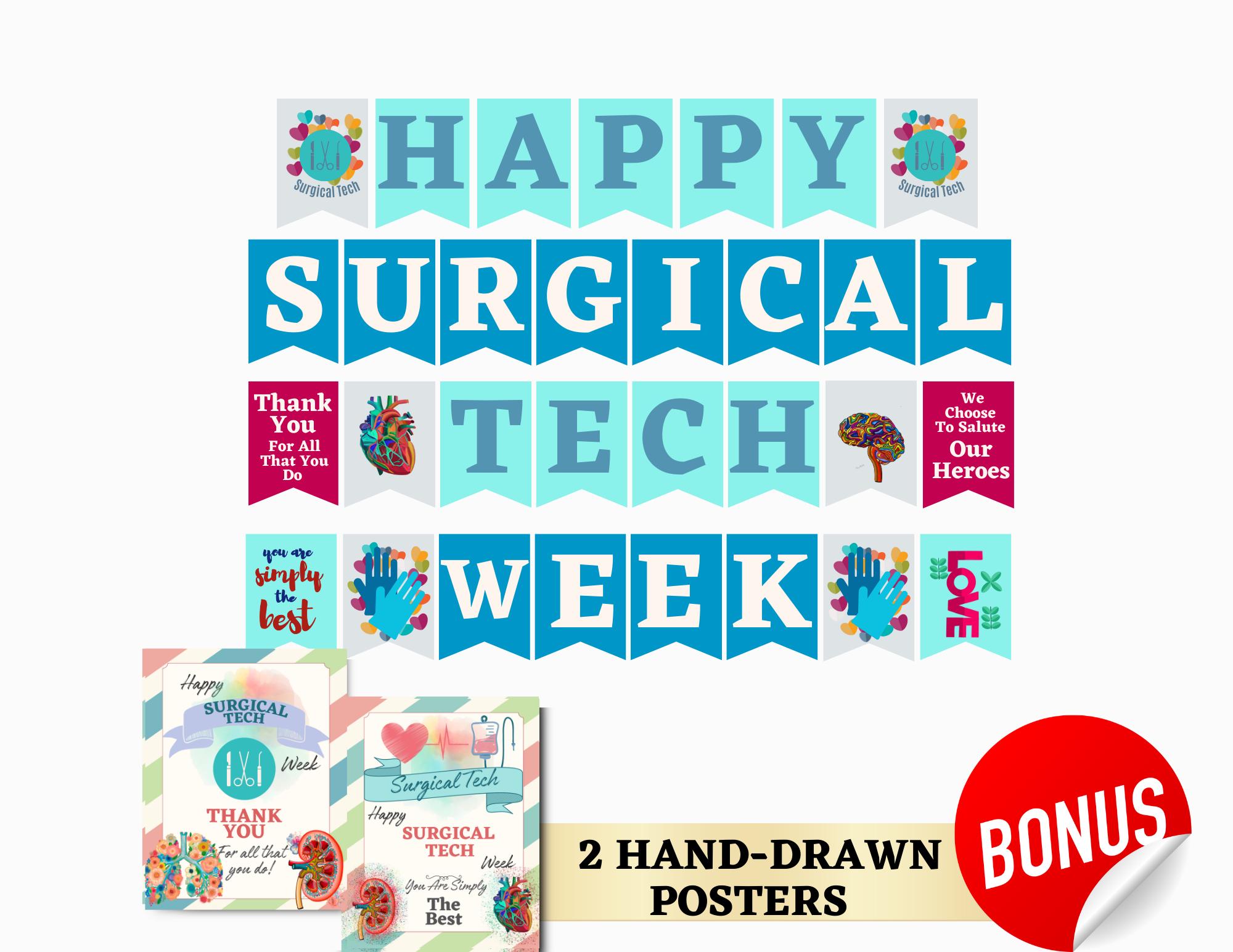Blue Surgical Tech Week Printable Sign / Hand-drawn Happy Surgical Tech ...