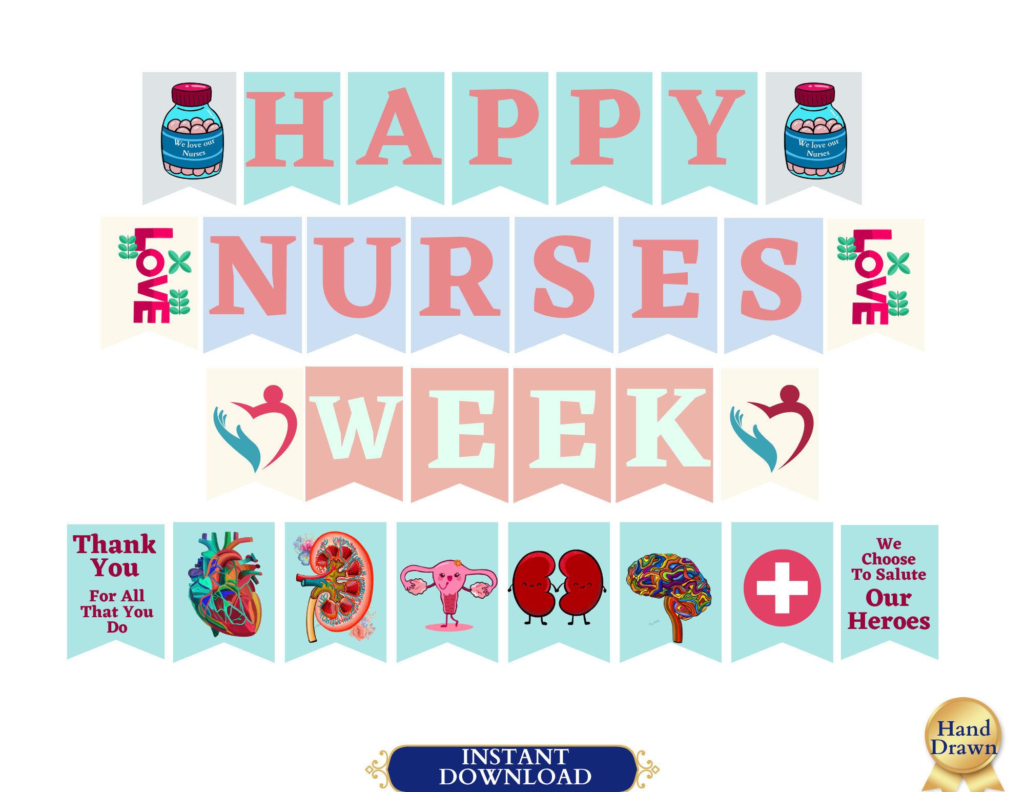 Nurses Week Hand-drawn Banner Printable / Nurse Appreciation Sign ...