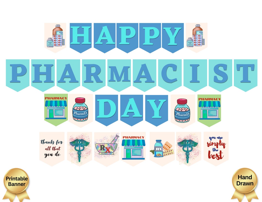 Blue Pharmacist Day Banner Printable / Handmade Happy National ...