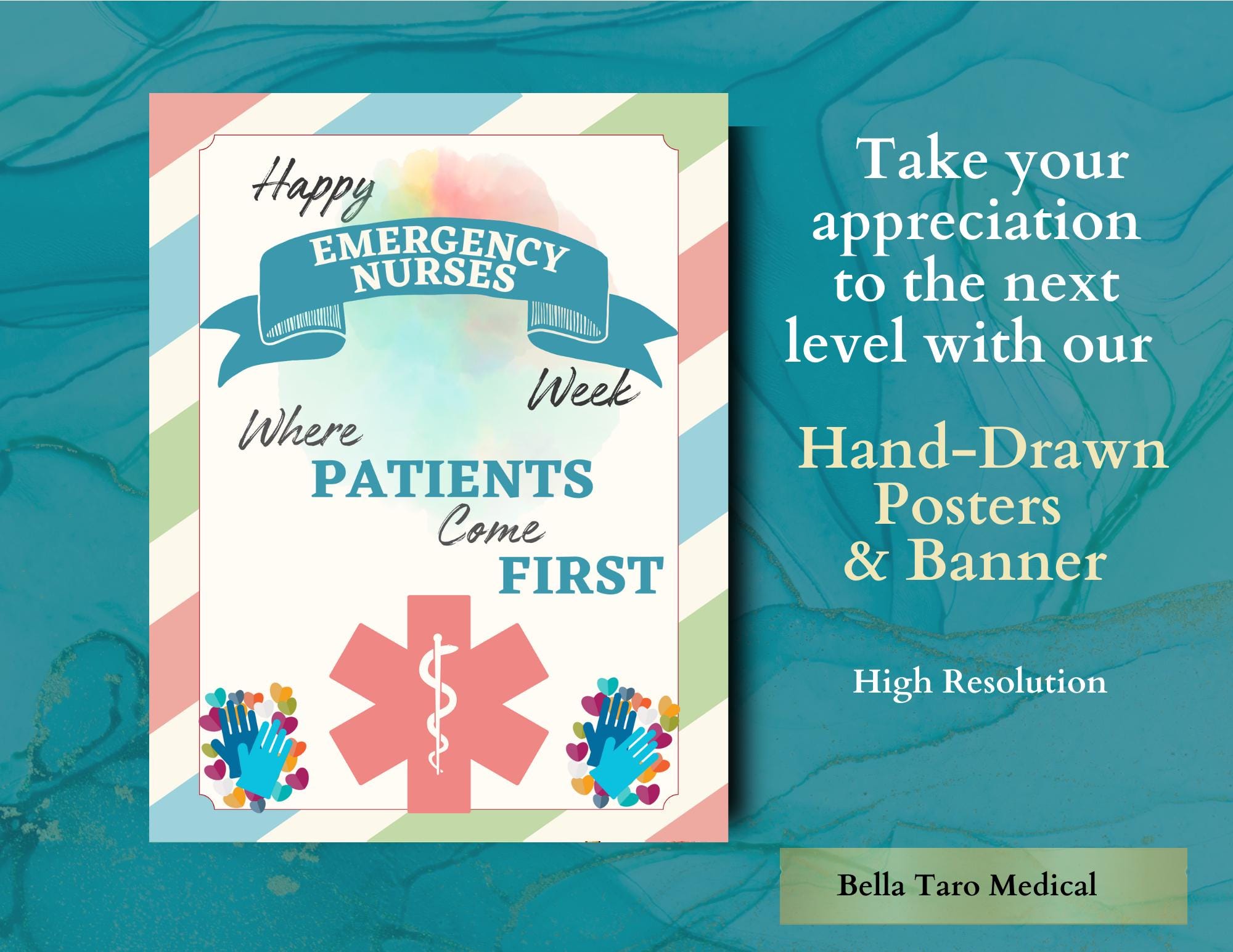 Happy Emergency Nurses Week Banner Printable and Posters / Hand-drawn ...