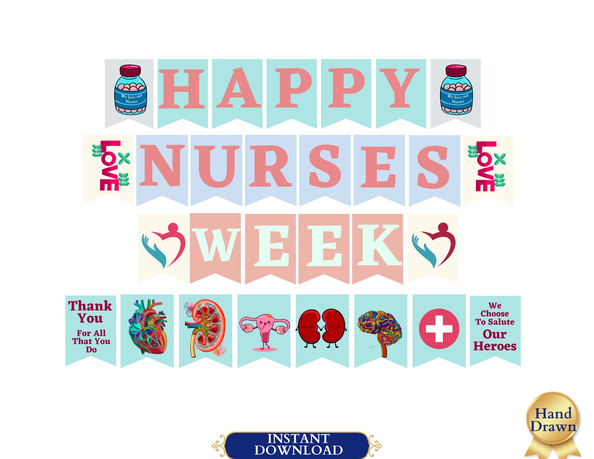 Nurses Week Hand-drawn Banner Printable / Nurse Appreciation Sign ...