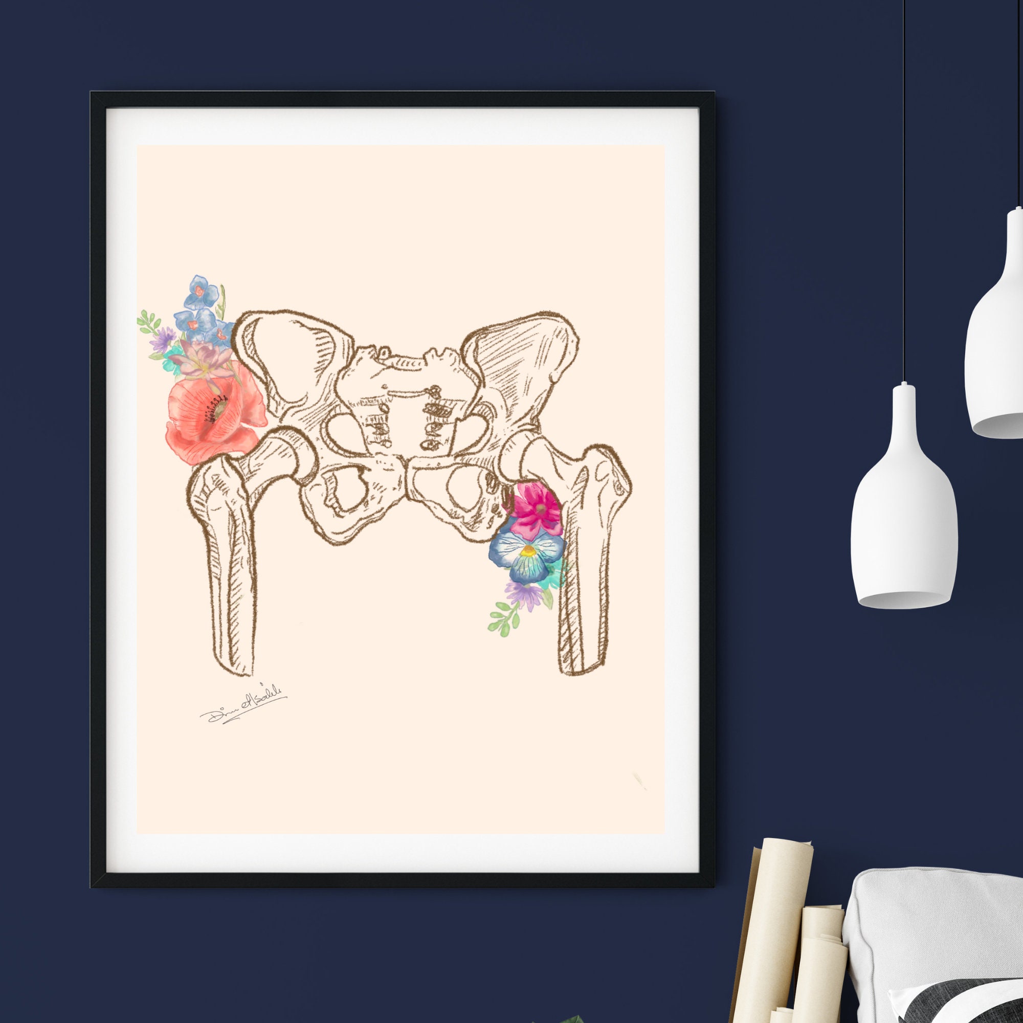 Human Skeleton Anatomy Printable Posters, Set of 9 Hand-drawn Floral ...