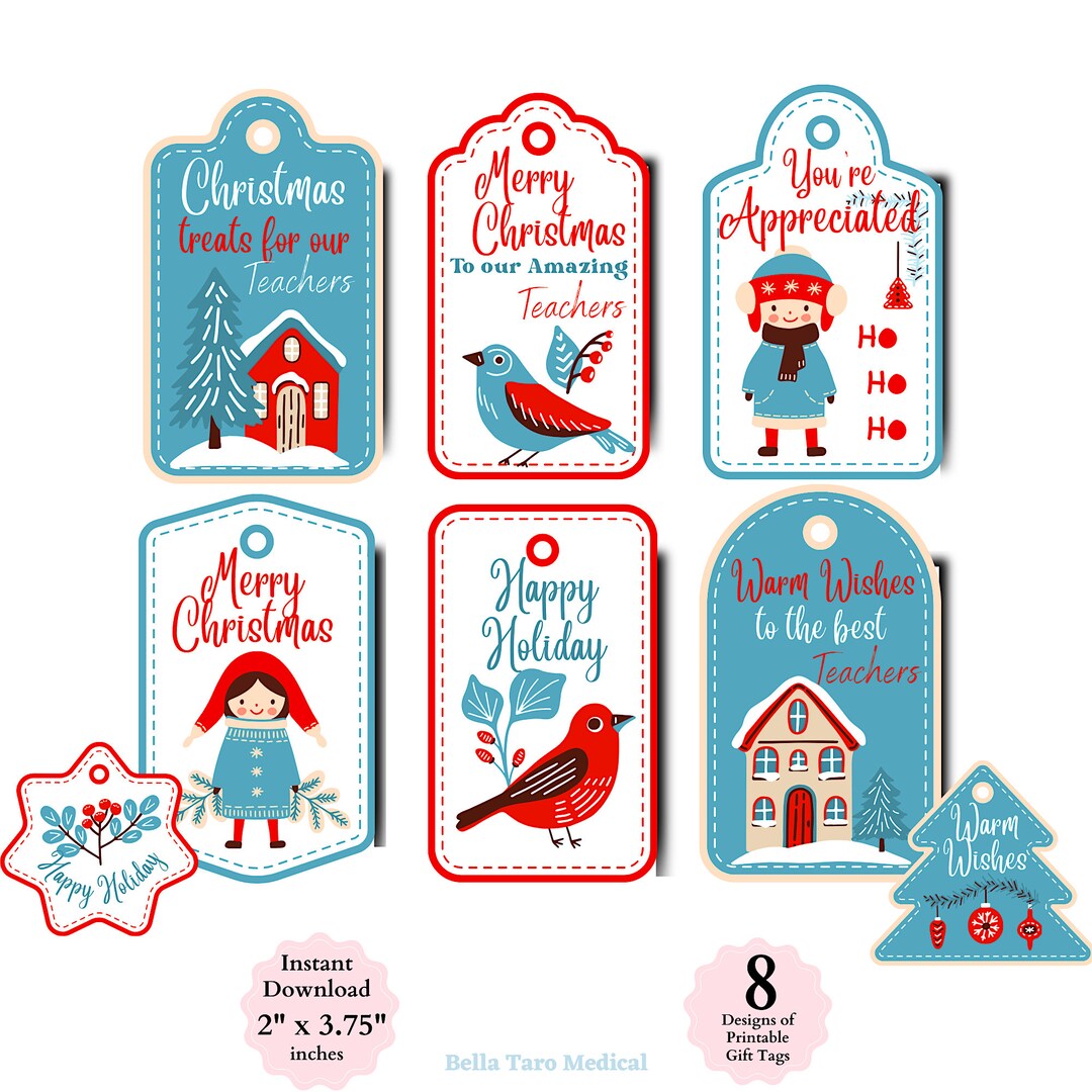 Teacher Christmas Favor Gift Tags | Teachers Appreciation Holiday Gift ...