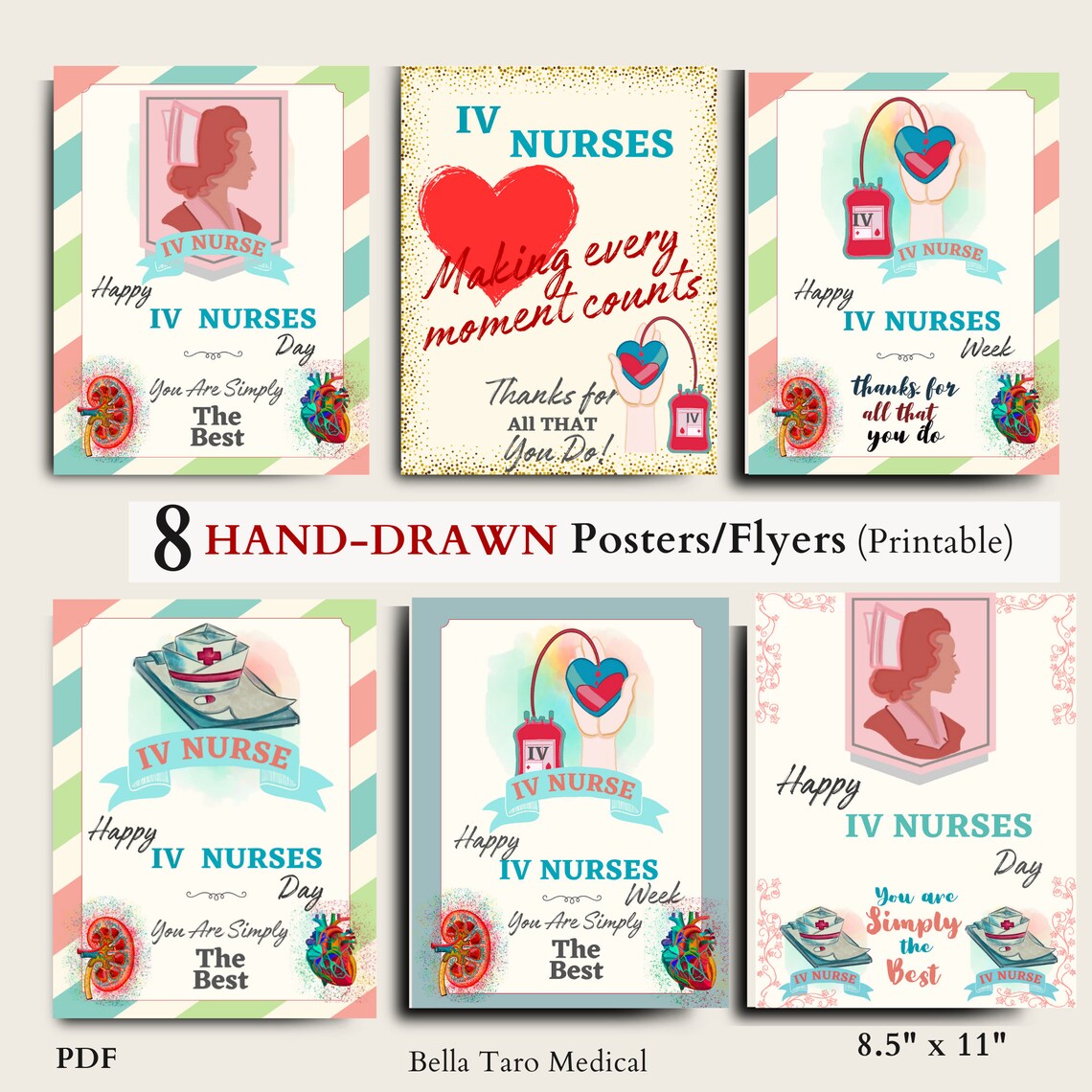 IV Nurses Day Signs Printable Posters, Hand-drawn Infusion Nurse ...
