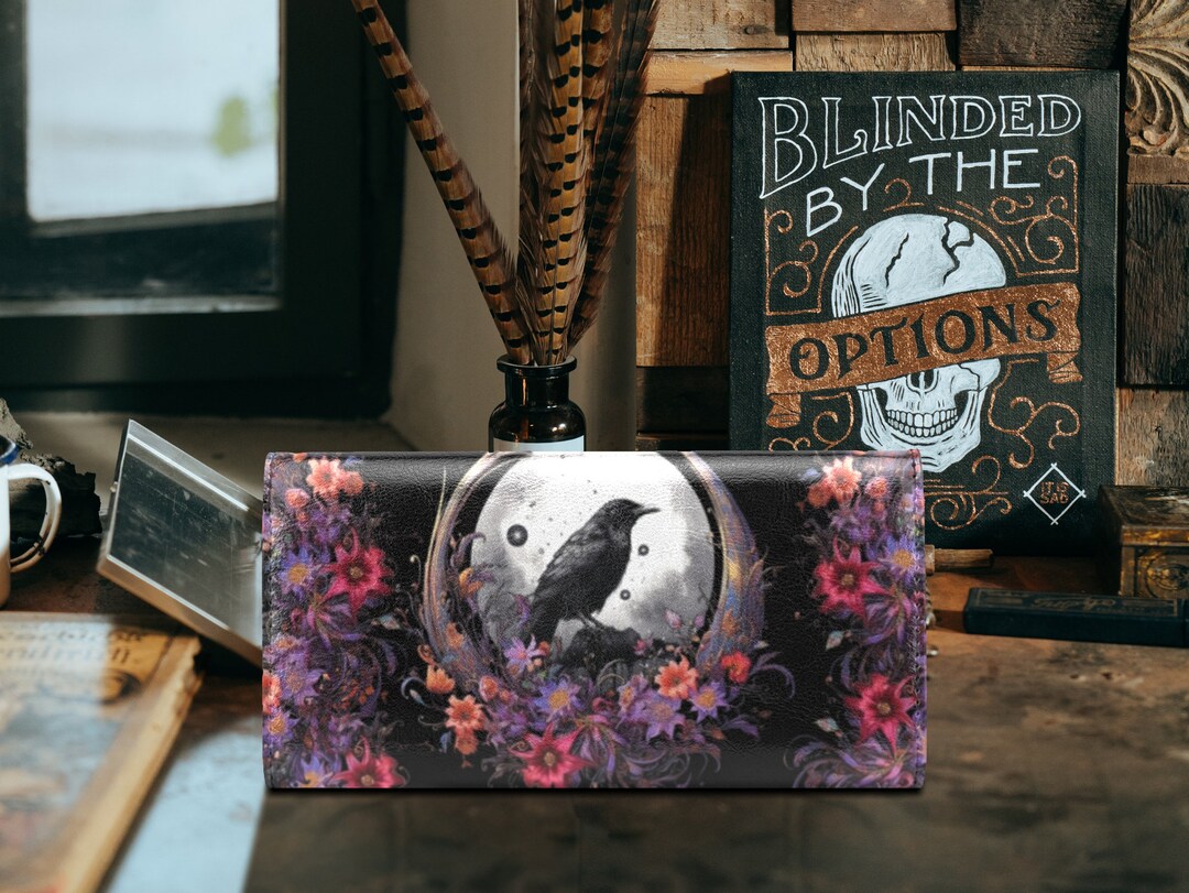 Cottagecore Witch Crow Wallet, Witchy Goth Raven Wallet, Cute Crow Moon ...