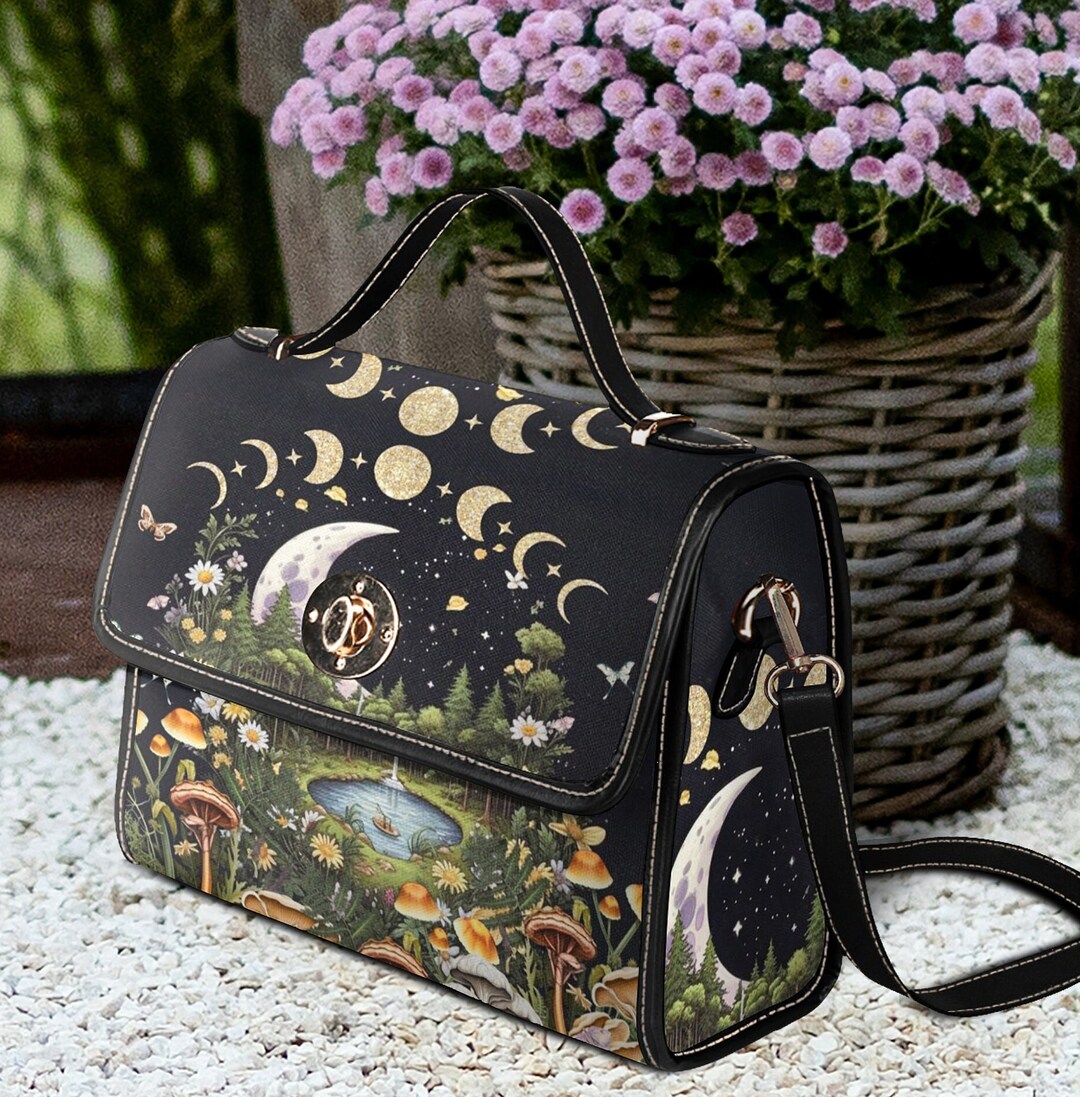 Cottagecore Boho Witch Bag Mushroom Moon Phase Crossed Body - Etsy
