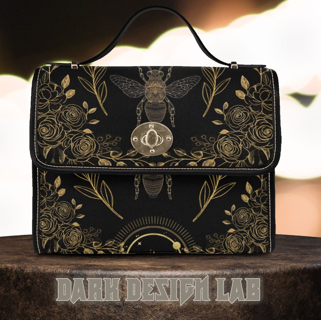 Witchy Celestial Bee Satchel Bag Goth Black and Gold Crossed - Etsy