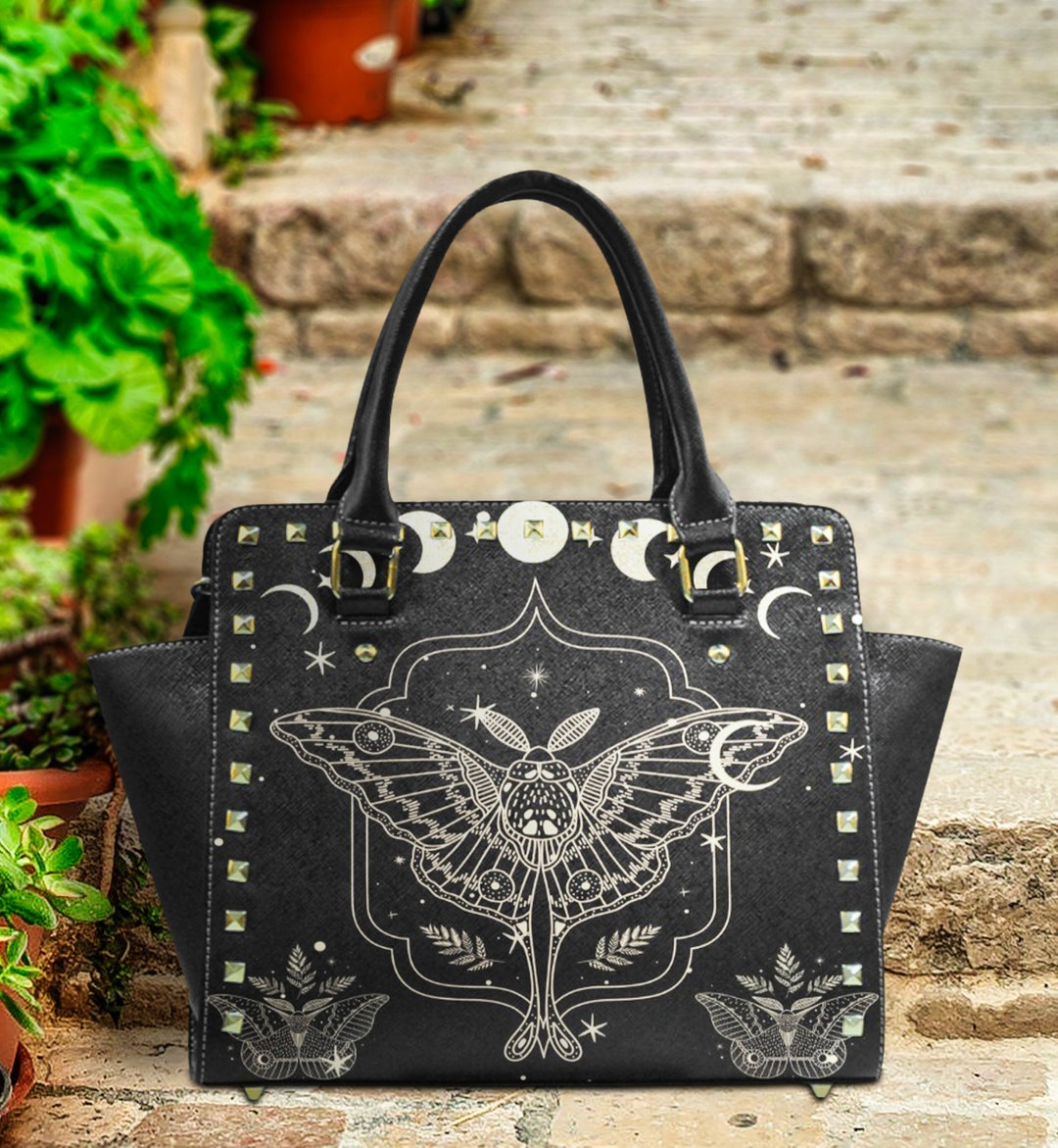 Goth Moth Purse With Rivets, Gothic Moth Handbag, Moon Phase Hand Bag ...