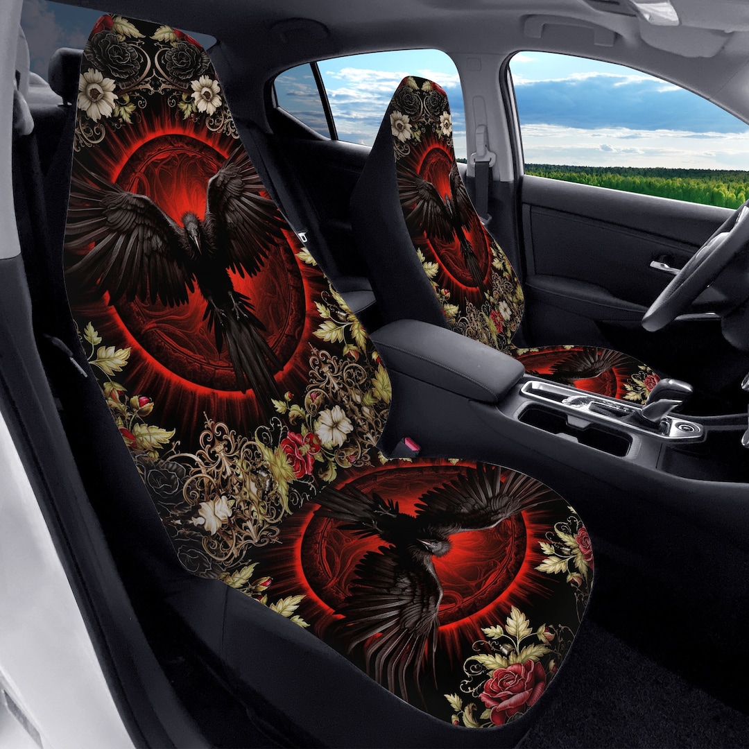 Gothic Witchy Raven Car Seat Covers, Goth Red and Black Seat Protectors ...