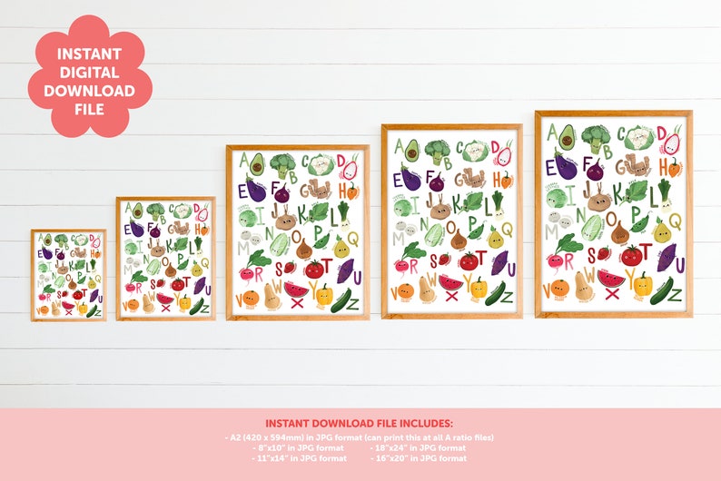 DIGITAL DOWNLOAD - Veggie Alphabet Poster| Kitchen ABC Poster | A-Z ...