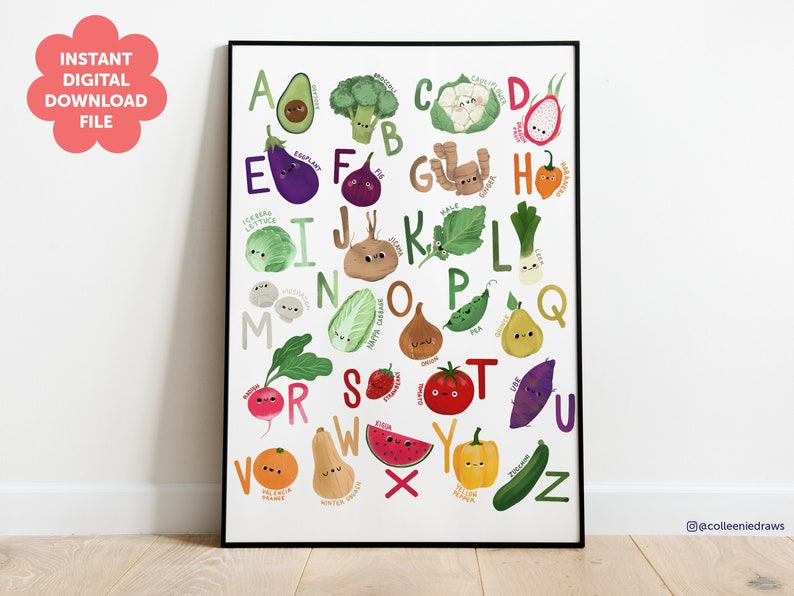 DIGITAL DOWNLOAD - Veggie Alphabet Poster| Kitchen ABC Poster | A-Z ...