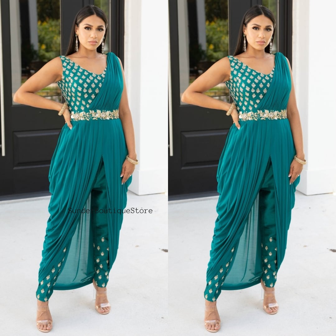 Dhoti Pant Saree Lovely Outfit for Girl and Women Dhoti Saree Suit Crop Top With Dhoti Pants and ...