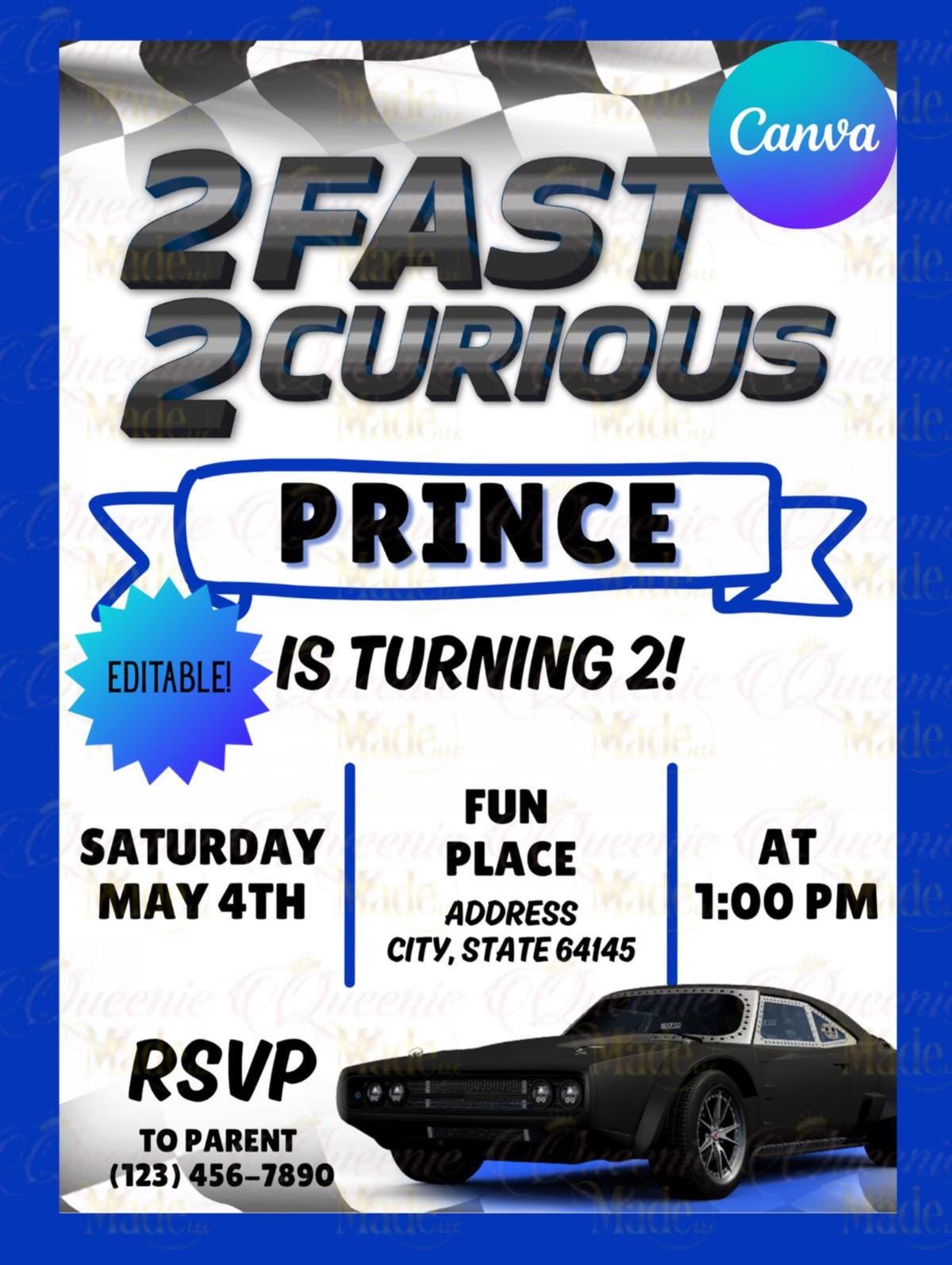 2 Fast 2 Curious Birthday Invitation: Race Car Theme (PNG Digital ...