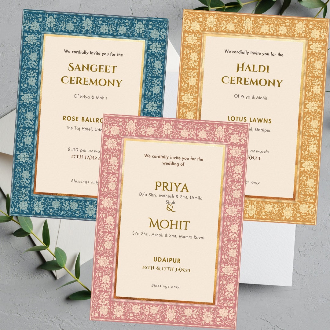 Floral Traditional Indian Wedding Haldi Sangeet Invitation Template - Etsy