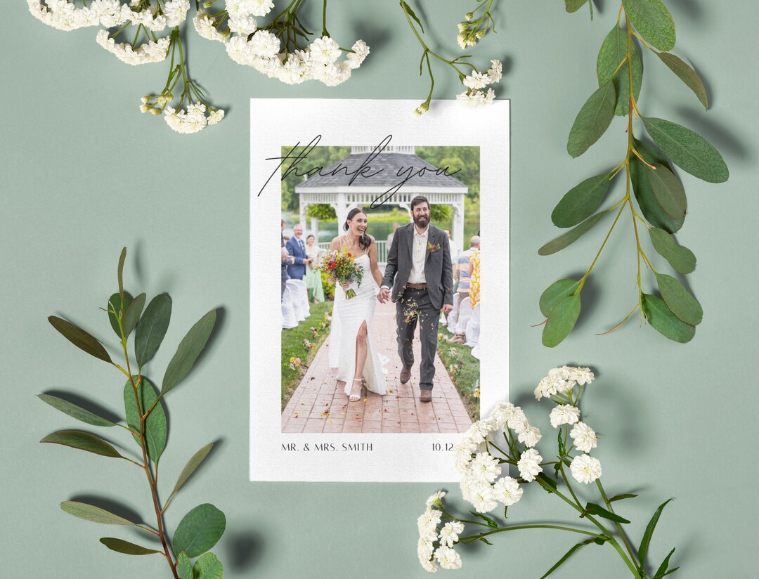 Simple Wedding Thank You Card Photo Template - Etsy