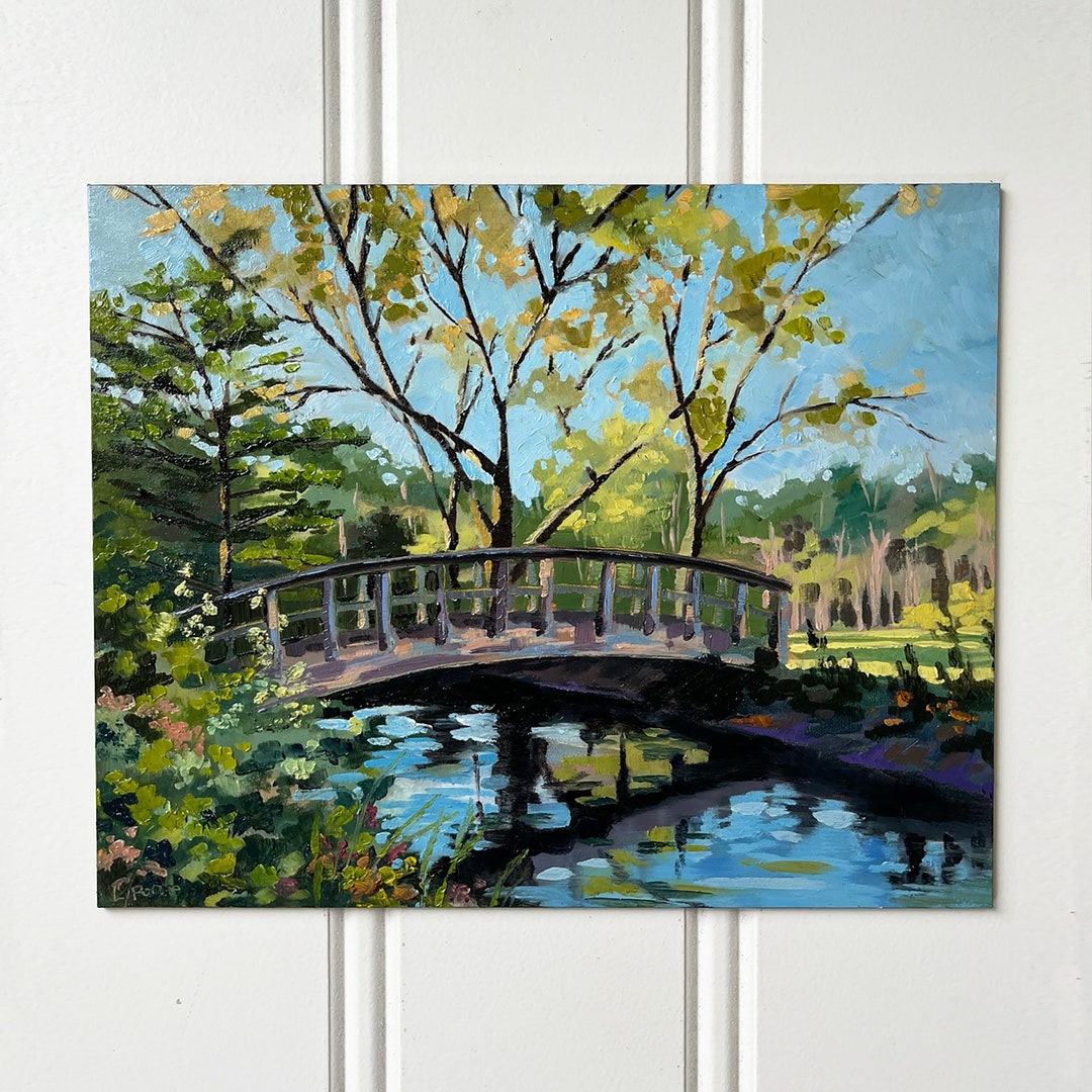 Original Oil Painting, Ellison Park Bridge, Oil Paint on Wood Board ...