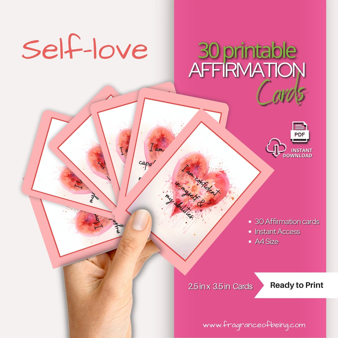 30 Affirmation Cards for Self-love and E-book Guide on Using ...