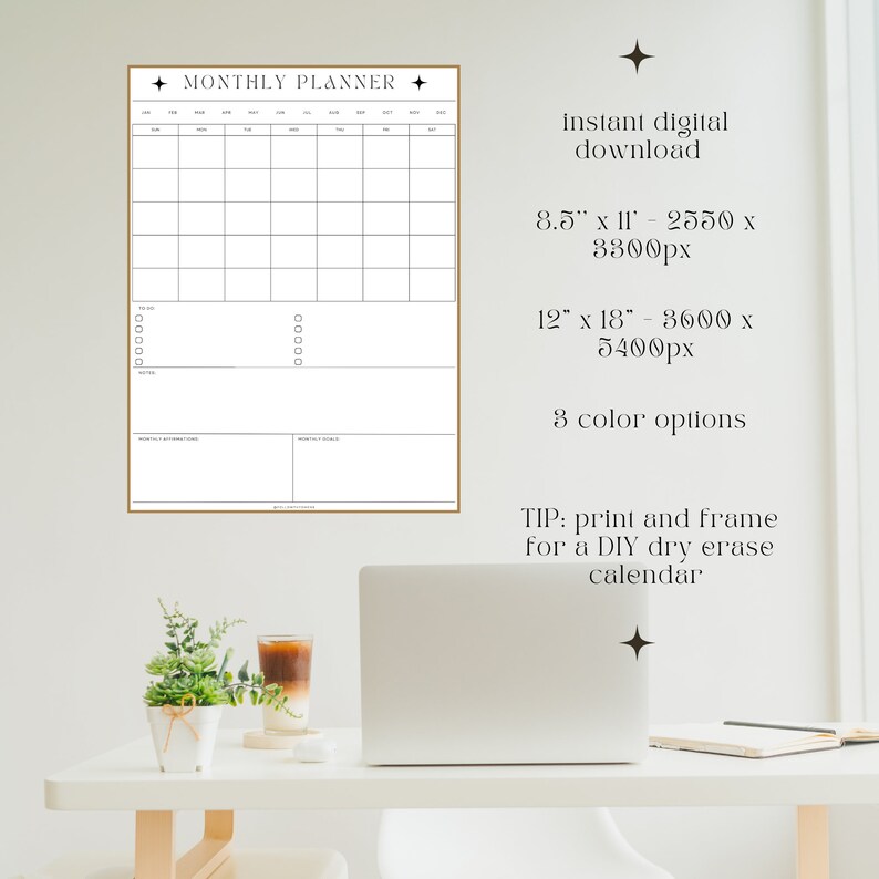 Printable Monthly Calendar, Minimalist Monthly Calendar, Digital ...