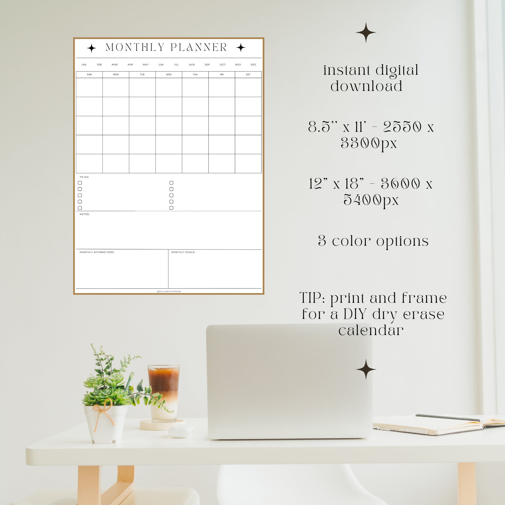 Printable Monthly Calendar, Minimalist Monthly Calendar, Digital ...