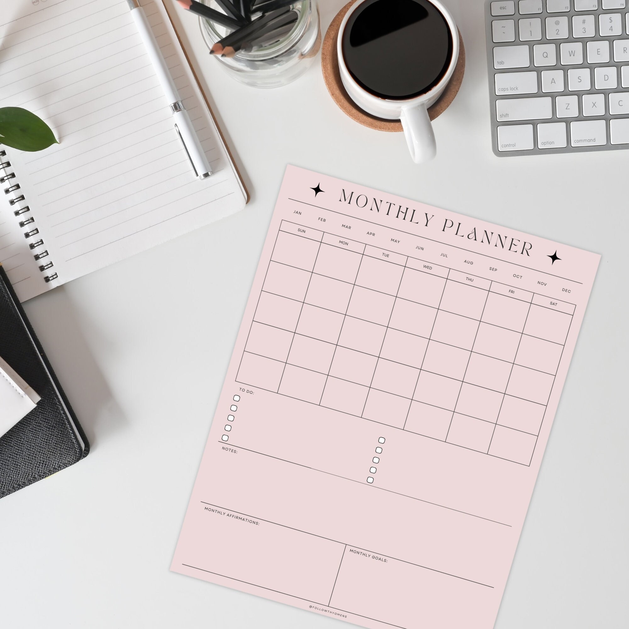 Printable Monthly Calendar, Minimalist Monthly Calendar, Digital ...