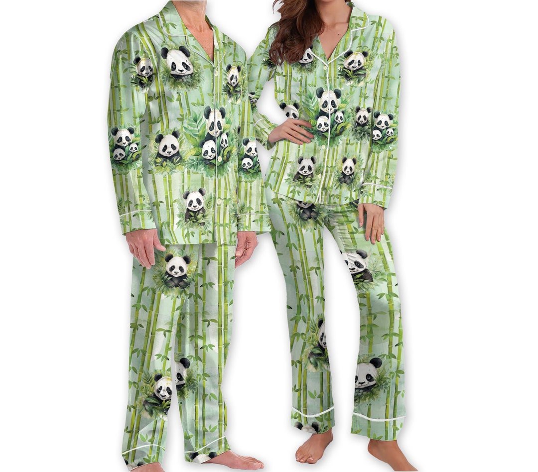 Cute Panda Tropical Pajamas, Panda Bamboo Aloha Vacation Pajamas ...