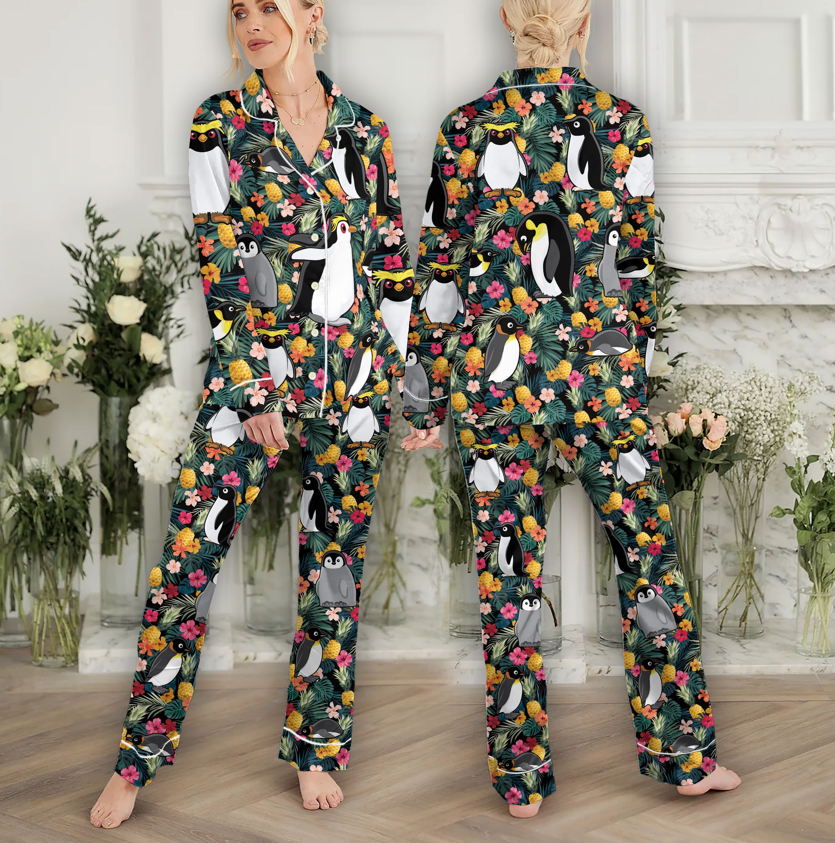 Cute Animal Hawaiian Pineapple Pajamas Funny Penguin Pajama Set Family ...